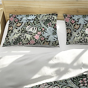 CIHCOHOME Vintage Duvet Cover William Morris Artwork Plant Theme Duvet Cover 3PCS Soft and Breathable Rustic Bedding Set with Zipper Closure Queen (90"x90")