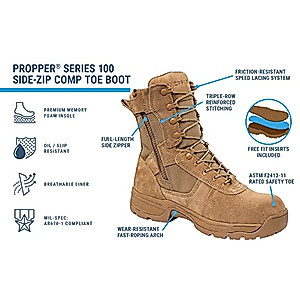 Propper Men's Series 100 Side Zip Comp Toe Coyote Boot Combat, 11