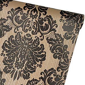 Yifely SimpleLife4U Black Damask Self-Adhesive Shelf Drawer Liner PVC Tabletop Protect Paper 45x300cm