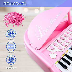 Litaonner Pink Piano Toys for 1+ Year Old Girls Gifts - 24 Keys Toddler Piano Keyboard Musical with Microphone, Kids Piano Toys for 2 Year Old Girls Birthday and Xmas Gift