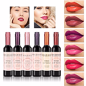 6 Colors Wine Lip Tint Set, Matte Lip Stain Long Lasting Waterproof Liquor Bottle Lip Gloss Gift Set, Silky Smooth Lightness Non-Stick Lipstick for Women (wine matte lip tint set)