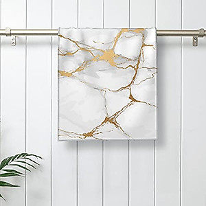 Hand Towel White Marble Gold for Bathroom Kitchen Microfiber Fingertip Bath Towels 12 x 27.5 Inch Soft Decorative Home Hotel Gym Laundry Room
