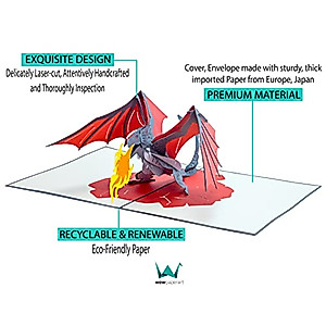 WOWPAPERART Dragon Fire - 3D Pop Up Greeting Card For All Occasions - Birthday, Love, Christmas - Ultimate Card for Dragon Lovers
