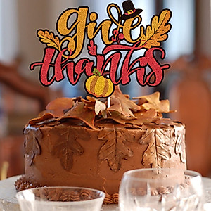 Give Thanks Happy Thanksgiving Cake Topper Give Thanks Cake Decoration Happy Fall Day Autumn Fall Harvest Maple Pumpkin Friends Theme Party Decorations Supplies
