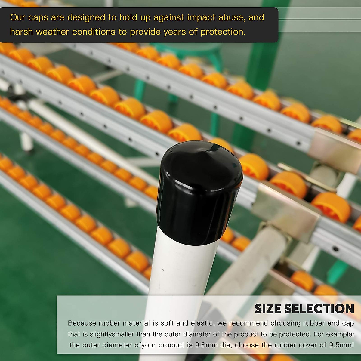 Mardatt 64Pcs 6 Sizes Black Rubber Bolt Screw Thread Protector Cover Vinyl End Caps for Pipe Post Hose Assortment Kit Fit O.D. from 1/4 inch to 1 1/2 inch