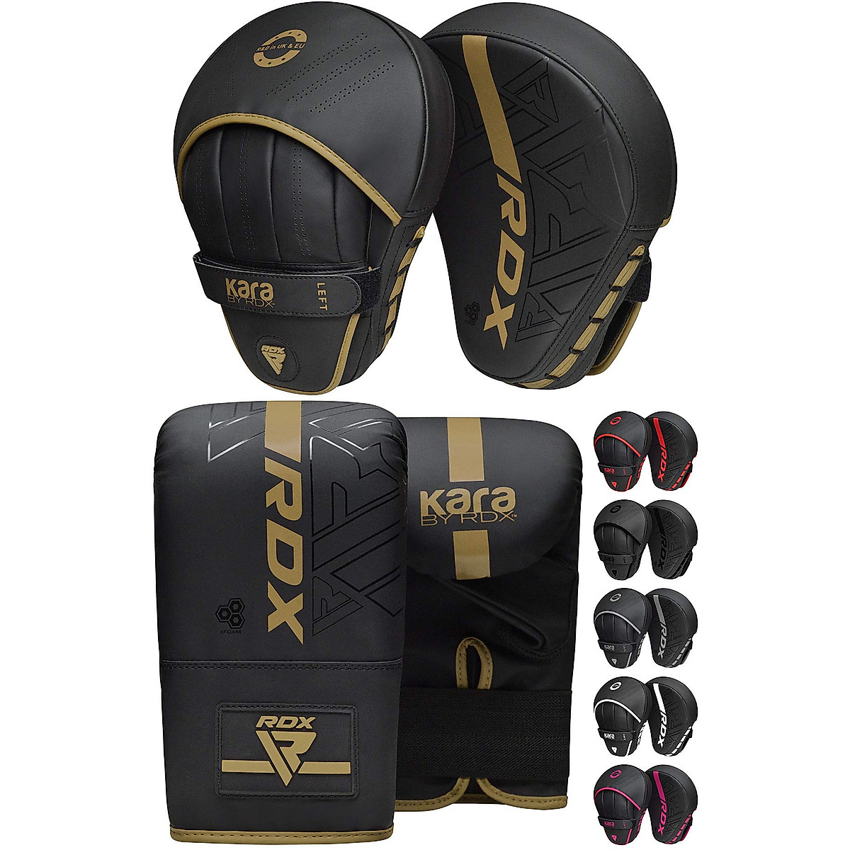 RDX Boxing Pads and Bag Gloves Set, Maya Hide Leather Kara Hook and Jab Training Pads, Curved Focus Mitts for MMA, Muay Thai, Kickboxing Coaching, Martial Arts, Punching Hand Target Strike Shield