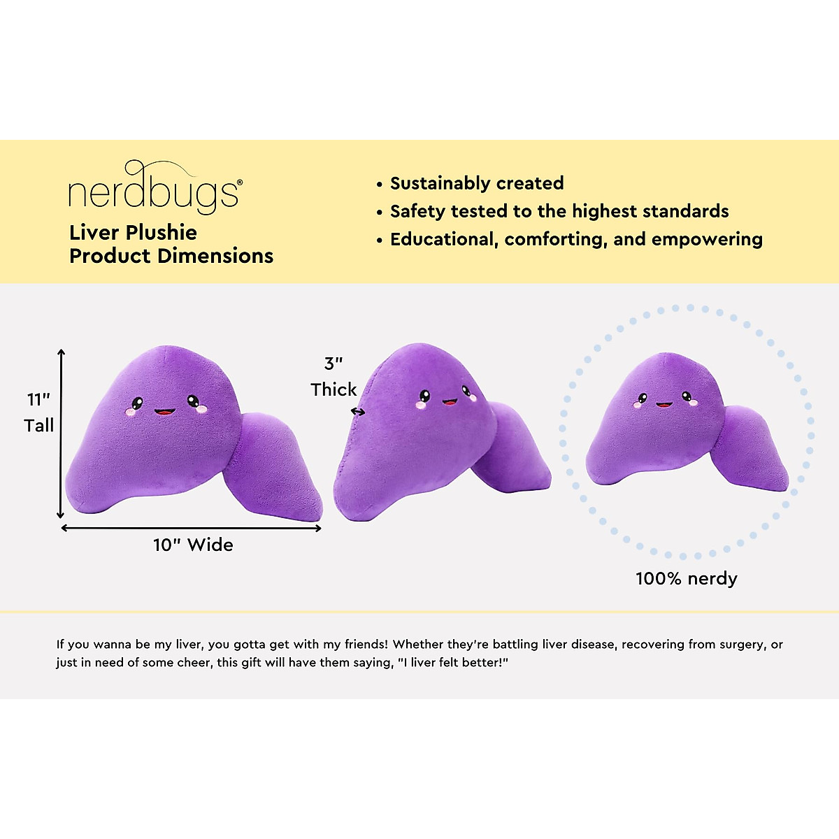 nerdbugs Liver Plush- Go on, Liver Little!- Large Liver Plush Organ/Hepatitis Gift/Cirrhosis Gift/Hepatology Gift/Get Well Gift/Health Education Toy