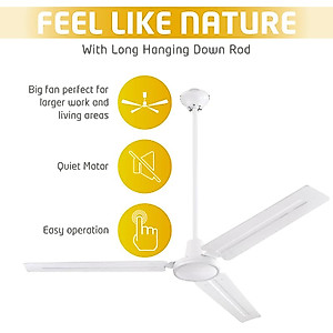 Ciata 2 Pack Garage Ceiling Fan, Shop Ceiling Fan, Commercial Ceiling Fan, Industrial 56 Inch Three Blade Indoor Ceiling Fan, with White Steel Blades in White Finish