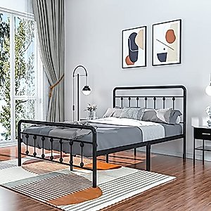 Noillats Metal Bed Frame Full Size with Vintage Headboard and Footboard, Solid Sturdy Steel Slat Support Mattress Foundation, No Box Spring Needed, Steel Grey