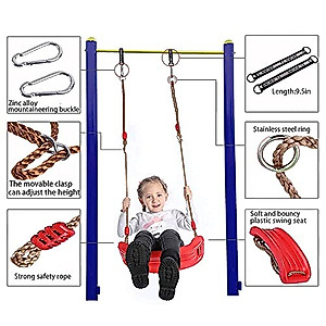 Plastic Swing Seat,Kids Swing Seat with 6.6ft Adjustable Rope and 2 Carabiners,Red Swings for Backyard Playground Indoor Outdoor
