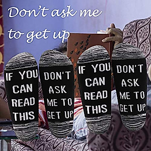 LEVLO If You Can Read This Don't Ask Me To Get Up Father's Day Gift Funny Mens Cotton Elastic Unisex Socks (2 Pairs/Set)