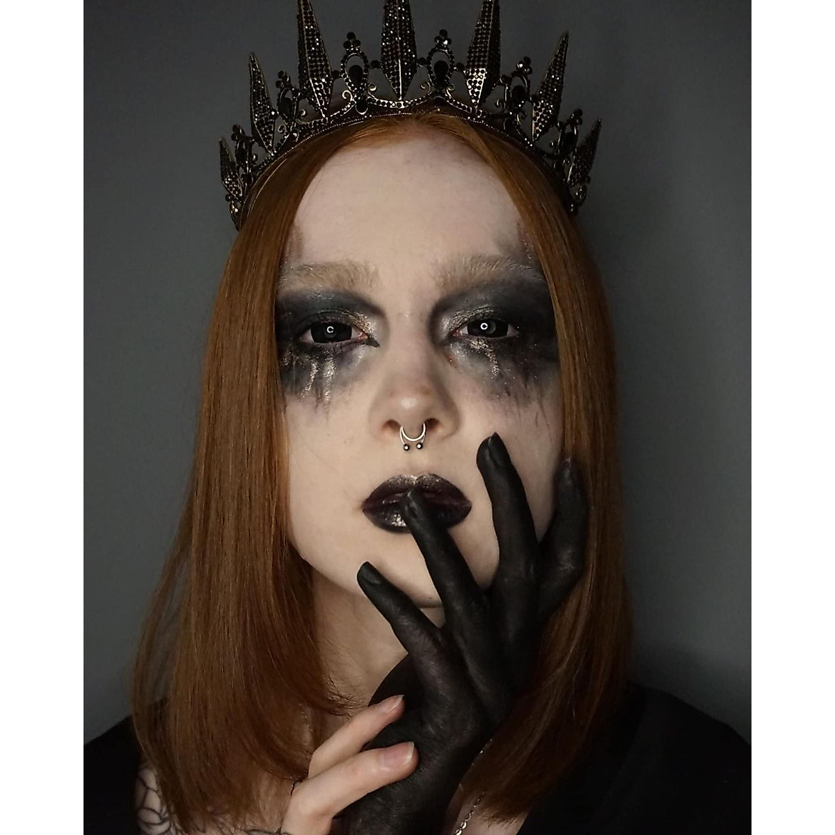 SWEETV Gothic Crown Pageant Tiara for Women, Black Queen Tiaras and Crowns, Witch Costume Party Accessories for Wedding Halloween Prom