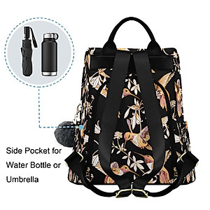 Fustylead Floral Gold Hummingbirds Flowers Backpack Purse for Women Anti Theft Fashion Back Pack Shoulder Bag