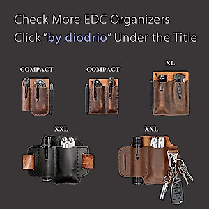 EDC Leather Belt Knife Sheath Organizer for 4.5" Knife, Fit 1.1" Diameter Tactical Flashlight, Belt Tool Pouch, Pocket Slip Pouch, Pen Loop, EDC Holster Essential Carrier, Premium Leather. Chestnut.