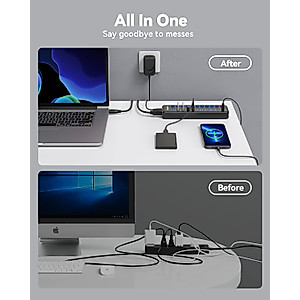 Powered USB Hub, Wenter 11-Port USB Splitter Hub (10 Faster Data Transfer Ports+ 1 Smart Charging Port) with Individual LED On/Off Switches, USB Hub 3.0 Powered with Power Adapter for Mac, PC