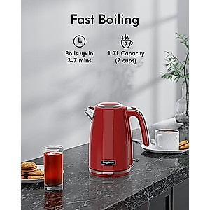 Electric Tea Kettles 1500W for Boiling Water, Longdeem Retro 1.7L Stainless Steel Hot Water Boiler with Automatic Shut Off & Boil-Dry Protection, BPA Free, Red