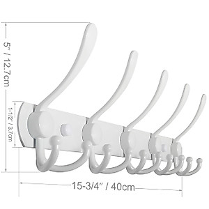 WEBI Coat Rack Wall Mount,Coat Hooks Wall Mount,Coat Hanger Wall,Wall Coat Rack,Hook Rack Rail,5 Triple Hooks for Hanging Coats,Jacket,Clothes,White,2 Packs