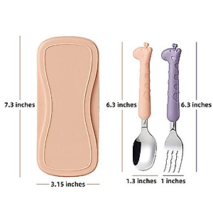 FUNNUO 2 Cartoon Toddler Utensil Sets, Kid Spoon and Fork Set, Stainless Steel Toddler Safe Silverware Set for Children Self-Feeding with Travel Carrying Case BPA Free