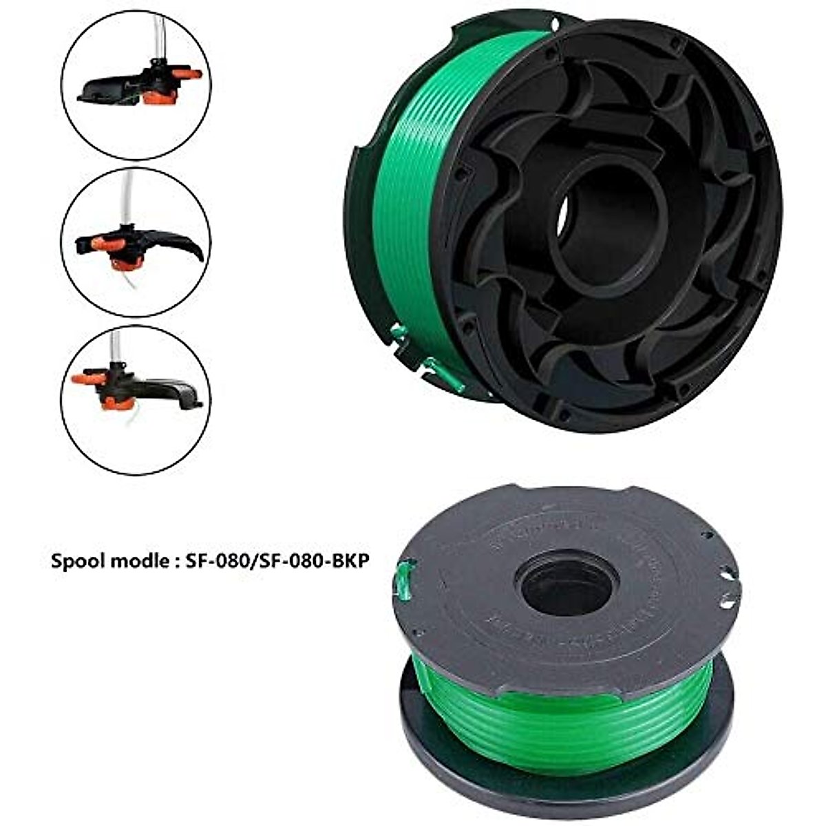 SF-080 Replacement Spool，GH3000 Trimmer Spools, Auto Feed Replacement Spools,20-Foot, 0.08-Inch, Auto Feed,Compatible with Black and Decker Weed Eater LST540 LST540B SF-080-BKP String Trimmer- 7 Pack