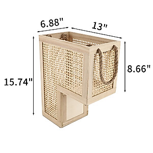 SHCMSADO Wood Stair Basket with Handles,Wicker Step Storage Basket -Natural