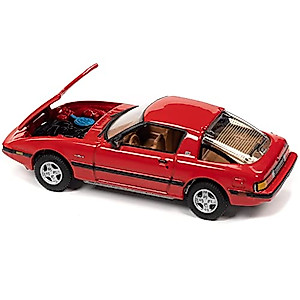1982 Mazda RX-7 Sunrise Red w/Black Stripes Classic Gold Collection Ltd Ed to 12480 pcs 1/64 Diecast Model Car by Johnny Lightning JLCG029-JLSP244 B