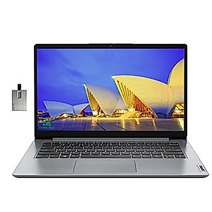Lenovo 2022 Ideapad 1i 14" HD Laptop, Intel Celeron N4020 Processor, 4GB RAM, 64GB eMMC Flash Memory, Intel HD Graphics 500, HD Webcam, Stereo Speakers, Cloud Grey, Windows 11S, 128GB USB Card