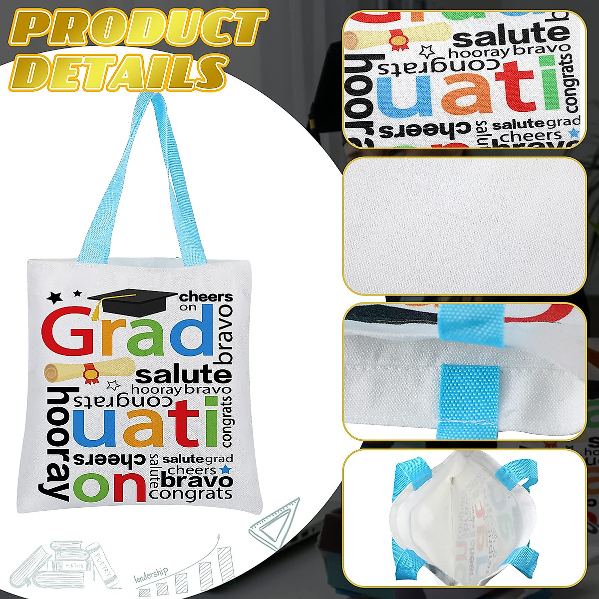 Cunno 16 Pcs Graduation Totes Bags for Preschool Kindergarten 2024 Graduation Party Favor Bags Canvas Tote Bags for School College Graduate Supplies