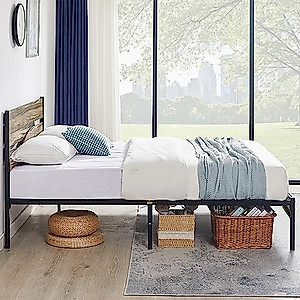 VECELO Queen Size Platform Bed Frame with Wood Headboard, Strong Metal Slats Support Mattress Foundation, No Box Spring Needed