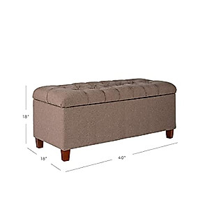 Homepop Home Decor | Tufted Ainsley Button Storage Ottoman Bench with Hinged Lid | Ottoman Bench with Storage for Living Room & Bedroom, Brown