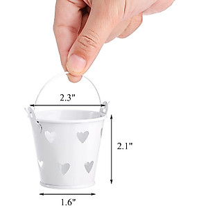 Tosnail 20 Pack Mini Metal Buckets with Handle, Small Tin Buckets for Party Favors, Candy Buffet Containers - Pink and White with Heart-Shaped Hollow