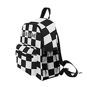 ODAWA Custom Black and White Checkerboard Backpack for Boys Girls, Personalized Backpack with Name/Text, Customization Preschool Backpack Kindergarten