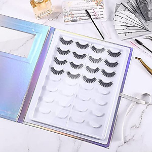 Noverlife 16 Pairs Eyelash Packaging Book, False Eyelash Holder Extension Container Eyelash Display Tray, Empty Eyelash Sample Protect Case Lash Catalog Book for Beauty Salon Business - Holographic