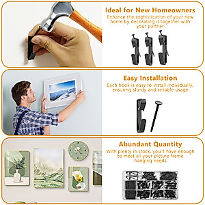 220 Pcs Picture Hangers, 5 Sizes Picture Hanging Kit,10lb, 20lb, 30lb, 50lb,100lb Picture Hanging Hooks, Picture Frame Hangers, Picture Hooks, Frame Hanger Kit for Picture, Canvas, Mirror (Black)