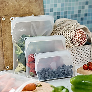 puretor Reusable Silicone Food Storage Bags, 5 Pack BPA Free, Dishwasher Safe Silicone Bags, Reusable Baggies Perfect for Kids Snack Sandwich Storage,Leakproof Standup Bags For Food & Travel