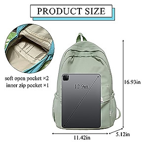 Extolove Cute Aesthetic Backpack, Simple Solid Color Backpacks Y2K Kawaii Backpack Travel Laptop Backpack (Green)