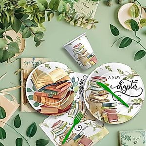 APOWBLS Storybook Baby Shower Decorations Supplies - A New Chapter Will Soon Begin Book Theme Party Decorations, Plate, Cup, Napkin, Cutlery, Library Reading Book Club Decorations Tableware | Serve 24