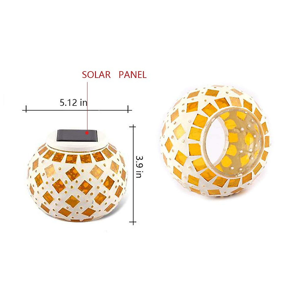 AMZSTAR Waterproof Color Changing Table Lamp, Solar Powered Mosaic Glass Ball LED Garden Lawn Night Light Lamps, Party Lights for Home,Yard, Indoor,Outdoor Decoration Lights (Yellow Square)