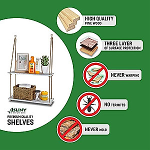 ASLINY Rustic Floating Corner Shelves Wall Mounted, 2 Tier Wood Storage Shelf Handmade (Distressed White)