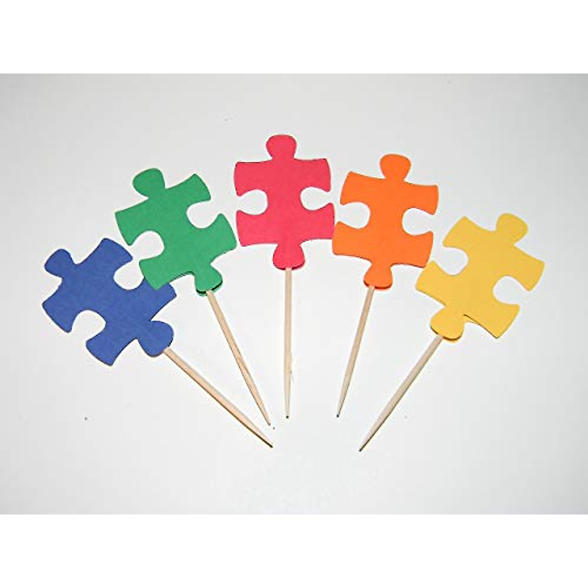 24 Primary Colored Puzzle Piece cupcake toppers Party decor