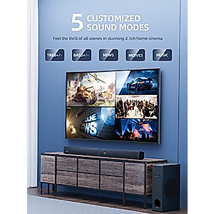 MEREDO Sound bar with Subwoofer 180W Detachable 2 in 1 Sound Bars for TV 2.1CH Treble & Bass Adjust 5 EQ Modes ARC/Optical/AUX/Bluetooth 12L Deep Bass for Home Theater Wall Mount-37 Inch
