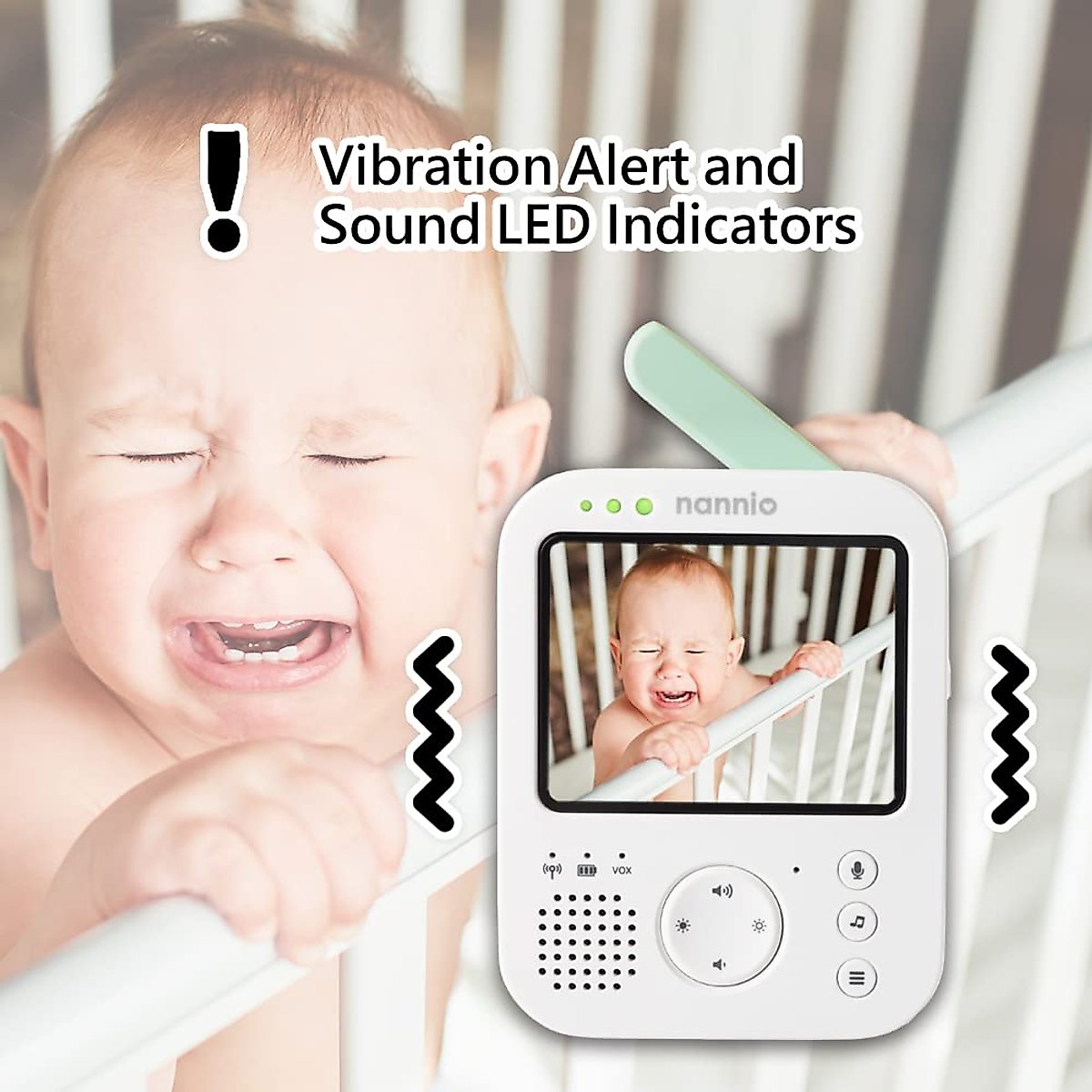 nannio Hero3 Video Baby Monitor with Night Light Vibration Assistant, 3.5" Display, Auto Night Vision, 2 Way Audio Talk, Voice Activated, Temperature Sensor and Lullabies, no WiFi, 2 Years Warranty