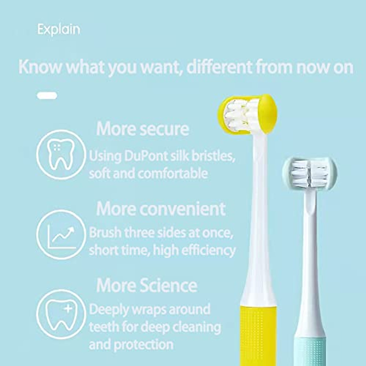 QL-LINRUN 3 Sided Toothbrush 3 Sided Toothbrush Kids Three Sided Toothbrush Surround Toothbrush Kids Kids toothbrushes Toddlers Teeth Brush（3pcs）