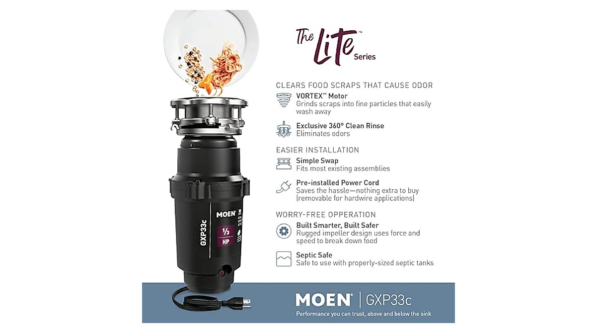 Moen GXP33C Compact 1/3 HP Garbage Disposal