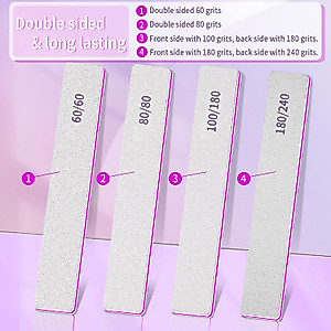 Nail File 100/180 Grit Professional Reusable 12 PCS Double Sides Washable Nail Files for Acrylic and Natural Nails Manicure Tools Suit for Home Salon