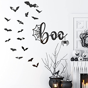 Zonon Halloween Spider Bat Wall Decor Bat Boo Decorations Wall Decal 3D Bats Decor Wall Stickers Self Adhesive DIY Halloween Mirror Decor Removable Spider Acrylic Sticker for Window Wall(Black)