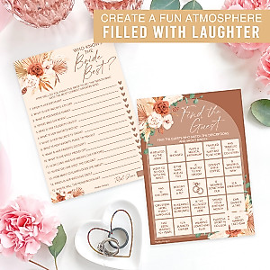 Hadley Designs 20 Boho Hilarious Bridal Shower Games for 20 Guests - Couples Wedding Shower Games, Games for Bridal Shower Bingo Game, Who Knows The Bride Best Bridal Shower Game...