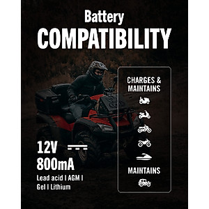 Battery Tender Junior 12V, 800mA Battery Charger and Maintainer for Lead Acid and Lithium Batteries - Switchable Battery Charger for Powersports - 022-0199-DL-WH