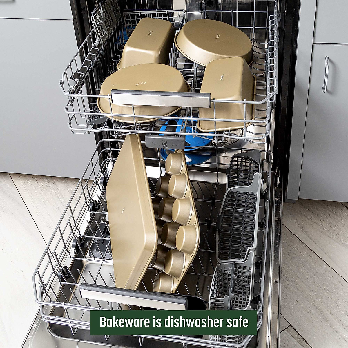 Goodful Nonstick Muffin Pan Set, Heavy Duty Carbon Steel with Quick Release Coating, Made without PFOA, Dishwasher Safe, 2-Pack Bakeware Set, 12-Cup, Champagne Gold