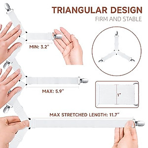 Bozenu Bed Sheet Straps, Upgrade Fitted Bed Sheet Holders for Corners, Non Slip Sheet Clips White 4Pcs