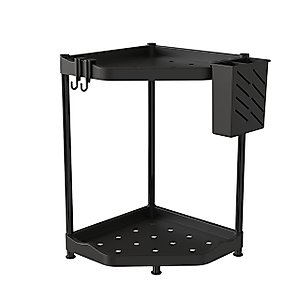 JRK Technology Kitchen Corner Shelf Countertop 2 Tier Bathroom Corner Counter Organizer Cabinet Corner Storage Shelf Spice Rack Kitchen Countertop Organizer Black